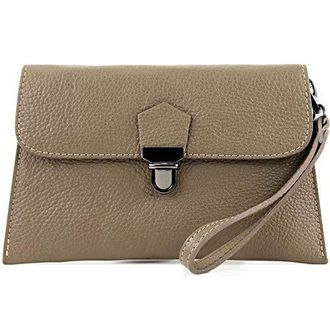 modamoda.de T190 - Sac pochette en cuir italien avec dragonne, Couleur:taupe