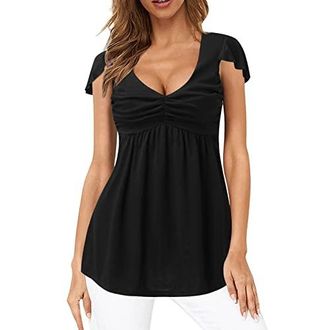 Janly T-shirts surdimensionn&eacute;s pour femmes T-shirt avec manches chemisiers col en V comme haut d&eacute;t&eacute; &eacute;l&eacute;gant aspect p&eacute;tale T-shirts personnalis&eacute;s T-shirt per