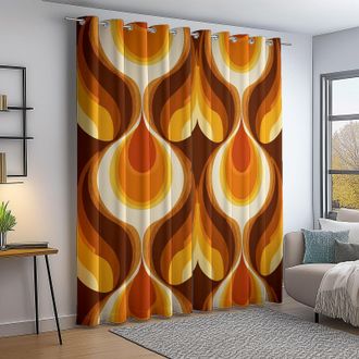 Generic Blickdic Vorhänge Geometrisches Muster Retro Wellen Wärmeisoliert Verdunkelungsvorhang Gardine Lichtdicht Thermovorhang für Wohnzimmer Schlafzimmer Br