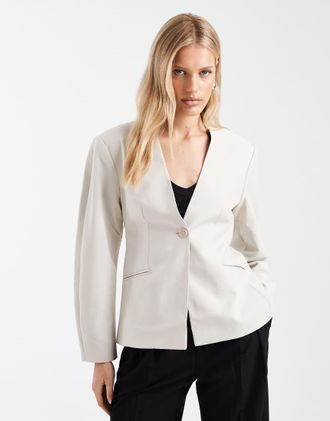 Only Blazer &agrave; manches cocon - Taupe-Neutre