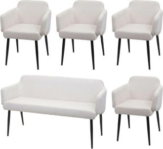 Hhg Esszimmer-Set HHG-073, 4er-Set Stuhl+Sitzbank Esszimmergruppe Sitzgruppe Esszimmergarnitur, Stoff/Textil creme-wei&szlig;