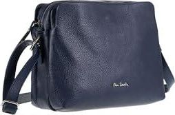 Pierre Cardin Sac &agrave; bandouli&egrave;re pour femme en cuir v&eacute;ritable Made in Italy 30 x 23 x 13 cm 1980, bleu marine, Taille unique