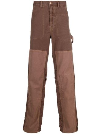 Diesel jean droit &agrave; design patchwork - Marron