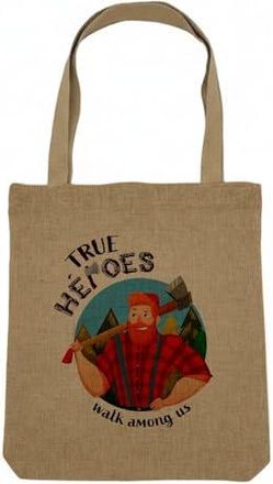 Fabulous Sac Shopping Tote Bag Aspect Lin - True Heroes - Lumberjack Forest Heroes Sac de Courses Toile Epaisse 360g Beige Naturel Cabas Port&eacute; Epaule Solide Im
