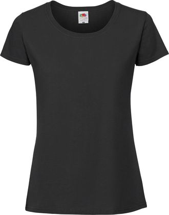 Fruit Of The Loom Ladies Iconic 195 - figurbetontes Damen Shirt aus gek&auml;mmter Baumwolle, Rundhals Basic T-Shirt mit Seitenn&auml;hten, Farbe:schwarz, Gr&ouml;&szlig;e:2XL