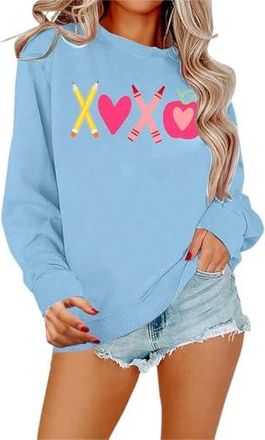 Generic Sweat-shirt de Saint-Valentin 2026 : sweat-shirt pour enseignant &agrave; manches longues, bleu ciel, XXL