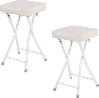 Generic 2 Stück Klapphocker, 49 cm Faltbarer Frühstückshocker mit Quadratischer Polsterung, Ohne Rückenlehne, Küchenstühle Tresenhocker(White)