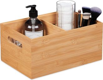 Relaxdays Aufbewahrungsbox Bambus, stapelbar, 2 Fächer, Bambuskiste ohne Deckel, HxBxT: 14x30x20 cm, mit Griffen, Natur