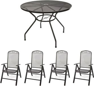 Dema Dema - Gartenm&ouml;bel Set Metall 1x Tisch rund 100x72cm + 4x Stuhl Sitzgruppe Garnitur