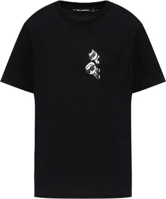 Karl Lagerfeld Femme, Tops, Noir, Taille: 40 FR Ikon Choupette T-Shirt