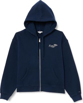 Tommy Hilfiger Damen Hoodie mit Rei&szlig;verschluss Script Zip aus Baumwolle, Blau (Dark Night Navy), 52