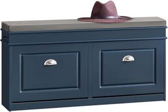 SoBuy Meuble Chaussure Rangement Chaussure Banc Chaussures Entrée - 2 Abattants avec Coussin Amovible, Coffre de Rangement Étagère pour Entrée Étroit Bois L