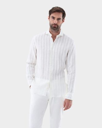 van Laack Leinen Hemd mit weißen Streifen Tailor Fit