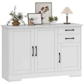 HOMCOM Buffet Salon, Meuble de Rangement avec 3 Portes, 2 tiroirs et étagère réglable, Style Moderne, Buffet Salle à Manger et Cuisine, 120 x 38 x 79 cm, Bla