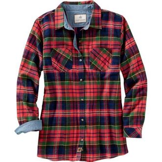 Legendary Whitetails Cottage Escape Flannel Long Sleeve Plaid and Solid Color Clothes for Women, Fitted Button Down Manches Longues, Holly Berry, XXL Femme