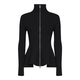 Alaia Gerippter Woll-Peplum-Cardigan - - Knitwear - Damen - Schwarzk - S