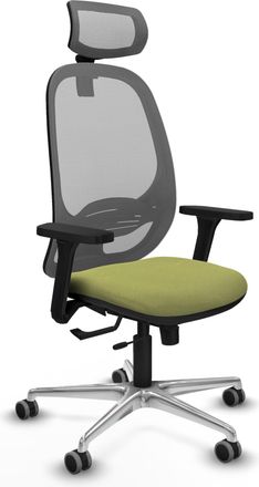 Piqueras y Crespo Cilanco Arbeitsstuhl mit 3D-Armen, h&ouml;henverstellbare Lendenwirbelst&uuml;tze und h&ouml;henverstellbares Kopfteil und Neigungsverstellung, Grau/Olivgr&uuml;n