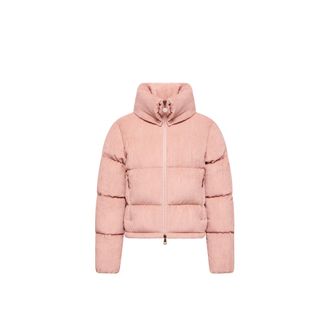 Moncler Moncler Doudoune Courte Lumineux En Velours C&ocirc;tel&eacute;, Femme, Rose, Taille: 00