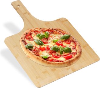 Relaxdays Pizzaschieber XXL, Bambus, 50x38 cm, eckig, Pizzaschaufel, abgerundete Kanten, mit Griff, Brotschieber, Natur