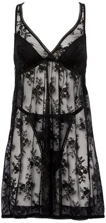 Emporio Armani Womens All Over Embroidery Lace Lingerie Set, Black/Flower Garden, XL