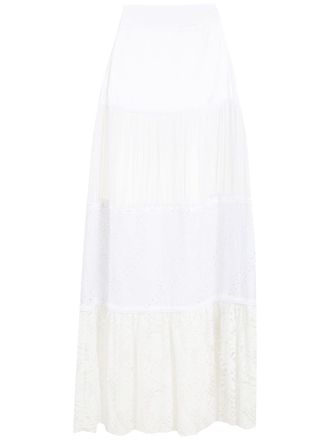 Amir Slama jupe mi-longue à broderie anglaise - Blanc