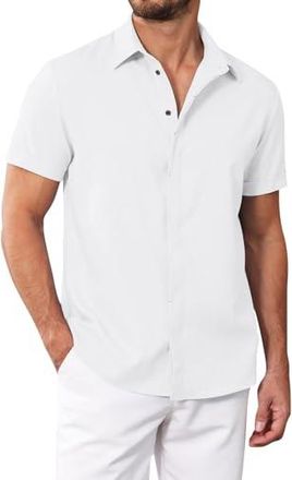 Generic Polo en lin pour homme - Chemises &agrave; manches courtes - Blanc - Coupe ajust&eacute;e - T-shirt en coton pour homme - Polo &agrave; manches courtes - T-shirt de gym &agrave; 