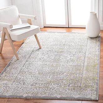 Safavieh Distressed Teppich für Wohnzimmer, Esszimmer, Schlafzimmer - Passion Collection, Kurzer Flor, Grau und Grün, 122 X 170 cm
