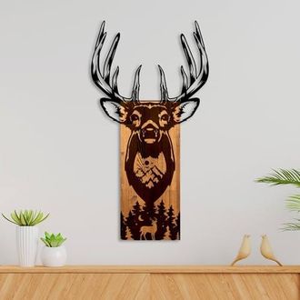 Wallity Elegant Decorative Wooden Wall Accessory, Walnut & Black, 48 x 58 x 3 cm | 50% Wood (3 cm) & 50% Metal (1.5 cm) | Unique Design for Modern Spaces