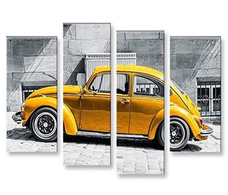Islandburner Islandburner Tableau photos sur toile - 4 pi&egrave;ces - Motif voiture coccinelle culte - Taille XXL