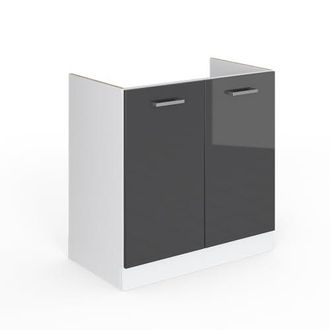 Vicco Meuble Bas sous-&eacute;vier R-Line, Anthracite Haute Brillance/Blanc, 80 cm sans Plan de Travail