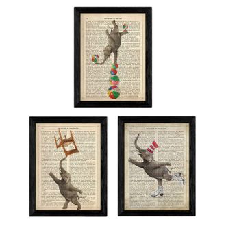 Nacnic Vintage Elefanten Poster. Vintage Stil Wanddekoration Abbildung von Tieren mit Bucherseite Hintergrund. Verschiedene kreative Bilder ohne Rahmen. Gr&ouml;&szlig;