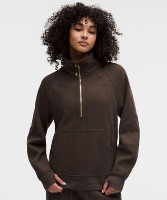 lululemon Sweat demi-zipp&eacute; Scuba Oversized &agrave; col chemin&eacute;e Long pour Femmes - Gold - Taille XL/2XL