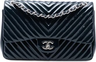Chanel Hobo Bags - Jumbo Classic Chevron Patent Double Flap - Gr. unisize - in Blau - f&uuml;r Damen