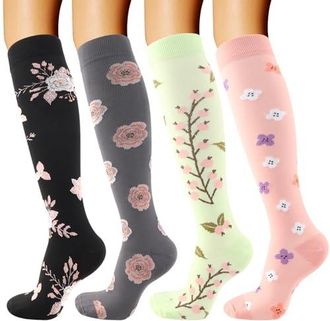 Dreshow 4 Paires Chaussettes de Compression pour Femmes & Hommes Circulation pour Athlétisme,Course,Cyclisme,Voyage