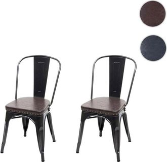 Mendler Mendler - 2x chaise de salle à manger HWC-H10e,métal,similicuir Chesterfield,gastronomie,design industriel - noir-gris