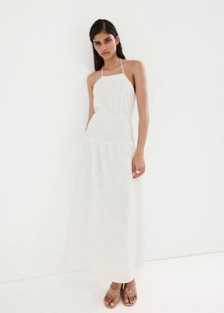 Mango Halterkleid mit Lochstickerei cremewei&szlig; - Damen - XS - MANGO