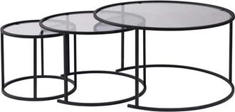Hanah Home Stylish Coffee Table Set (3 Pieces), Black & Grey, Tempered Glass & Metal Frame | Small: 42x35x42, Medium: 60x39x60, Large: 80x43x80 | Modern Design f