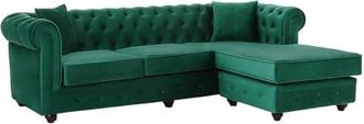 Vente-Unique Canap&eacute; dangle Chesterfield r&eacute;versible en Velours Vert Toledo