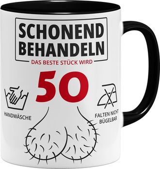 OM3 witzige Kaffee-Tasse mit Spruch - Geburtstagstasse alter Sack (50) - runder Geburtstag | Keramik Becher | 325ml | Beidseitig Bedruckt | Schwarz