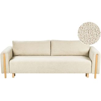 Beliani Schlafsofa 3-Sitzer KVAM Boucl&eacute; Cremewei&szlig; mit Stauraum