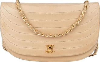 Chanel Crossbody Bags - Chanel Stitching Lambskin 24K Gold Halfmoon Single - Gr. unisize - in Beige - f&uuml;r Damen
