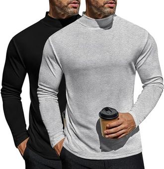 Ekouaer 2pcs Haut Thermique Homme Maillot de Corps &agrave; Manches Longues sous-V&ecirc;tements Chauds avec Micro-Polaire int&eacute;rieure Automne/Hiver Noir+Gris Clair XXXL