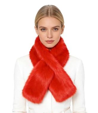 Lina & Lily &Eacute;charpe Col Femme Hiver avec Fente en Fausse Fourrure Poils Longs (Rouge)