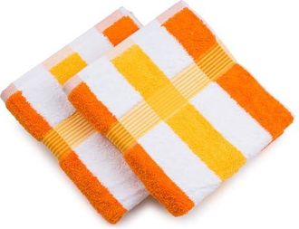 Gözze New York Streifen Handtuch, 2er Set, Weiches und saugfähiges Handtuch, 100% Baumwolle, 50 x 100 cm - Orange/Weiß/Gelb
