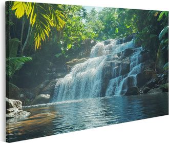 Islandburner Prime Bild auf Leinwand Tropischer Wasserfall im grünen Dschungel Bilder Wandbilder Poster