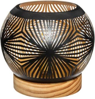 Atmosphera Atmosphera - Photophore Boule LED - m&eacute;tal et Bois - Noir D15 cm - Mod&egrave;le 2