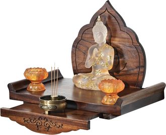 Generic Wand-Buddha-Schrein-Regal Aus Holz, Pooja-St&auml;nder, Wandmontierter Gebets-Meditationstisch, Buddhistischer Altar for Wohnzimmer