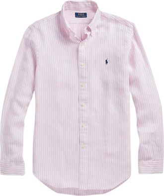 Polo Ralph Lauren Homme, Chemises, Rose, Taille: M Striped Linen Shirt