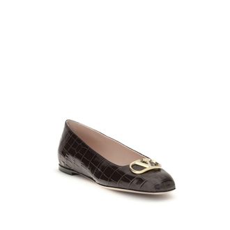 Valentino Garavani Womens Brown Calf Leather Bos Taurus Ballet Flats