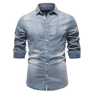 Generic Chemises en jean pour homme, coupe r&eacute;guli&egrave;re, style urbain, manches longues, d&eacute;contract&eacute;, col boutonn&eacute;, noir, chemises en jean pour lautomne et lhiver